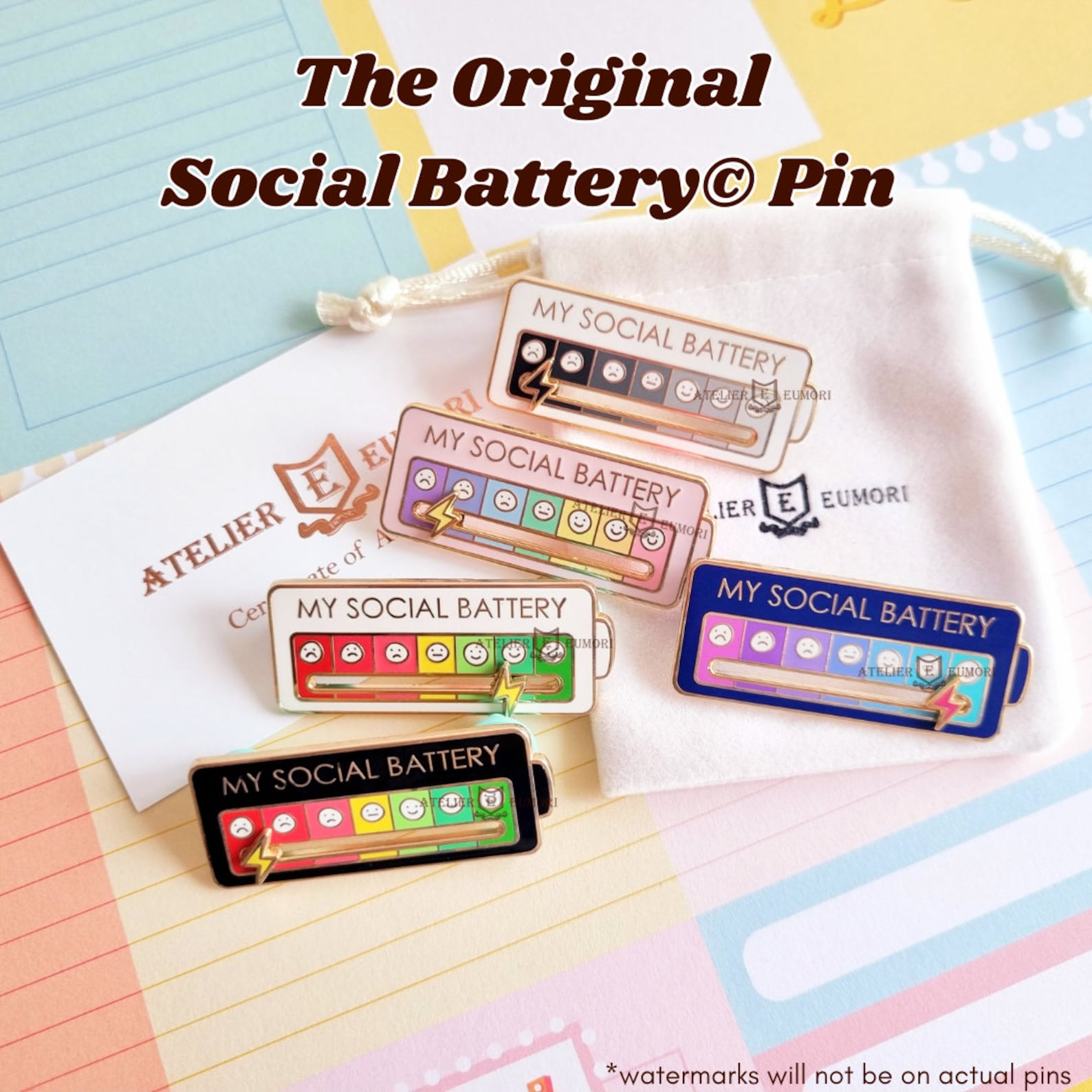 The Original Social Battery Sliding Enamel Pin, Interactive Enamel Pins ...