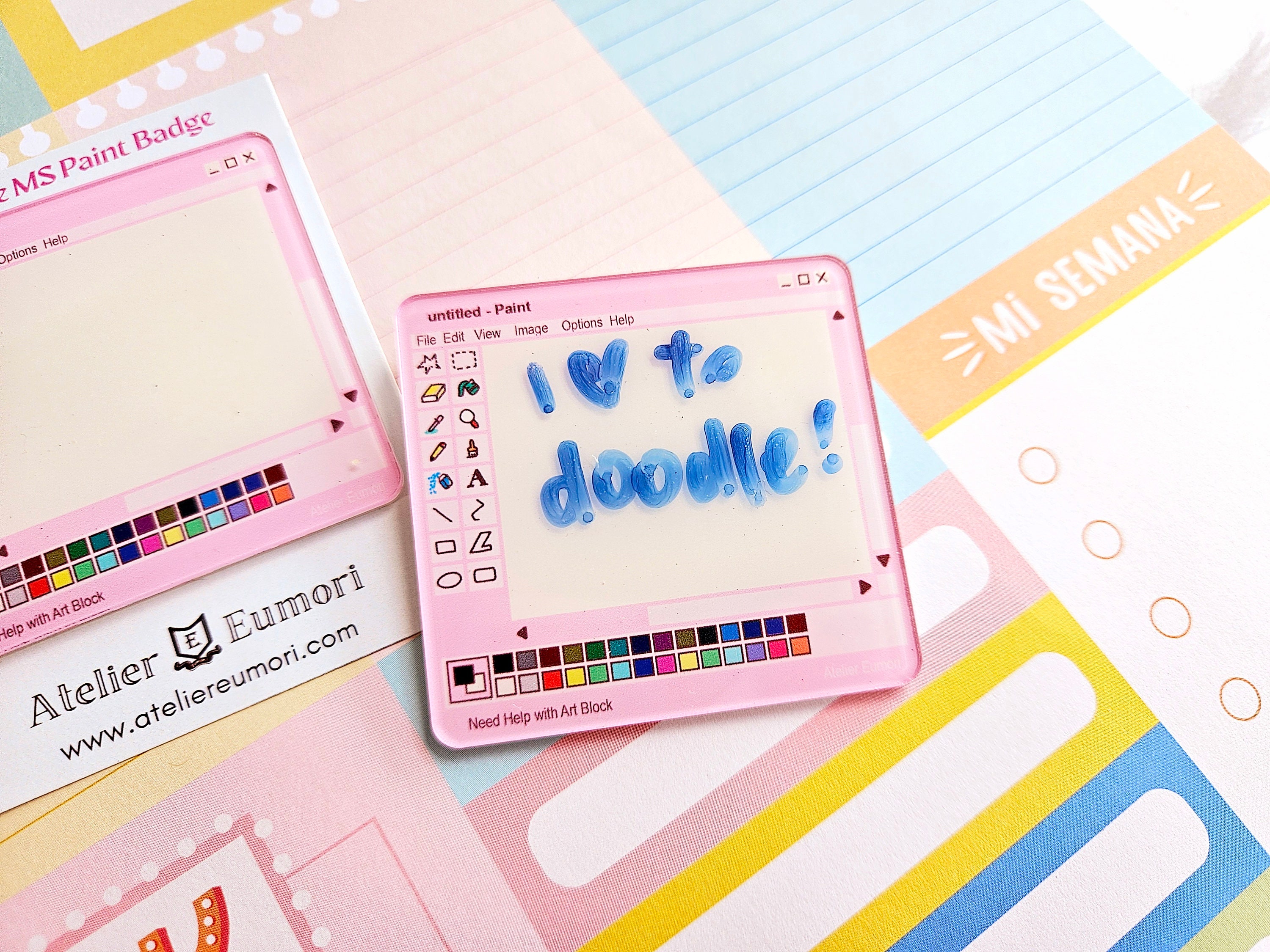 Writable Pink MS Paint Pin Badge, Dry Erase Interactive Acrylic Pin ...