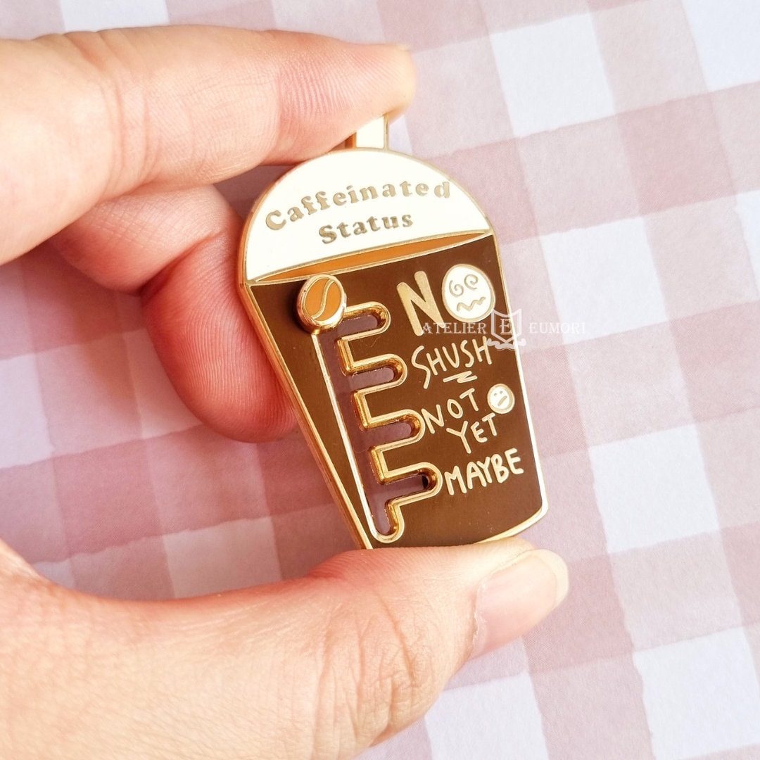 Caffeinated Status Coffee Sliding Enamel Pin, Interactive Enamel Pin ...