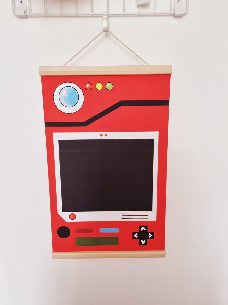 Red Pokedex Pin Banner, Monster Pin Button Patch Display, Gamer Wall ...