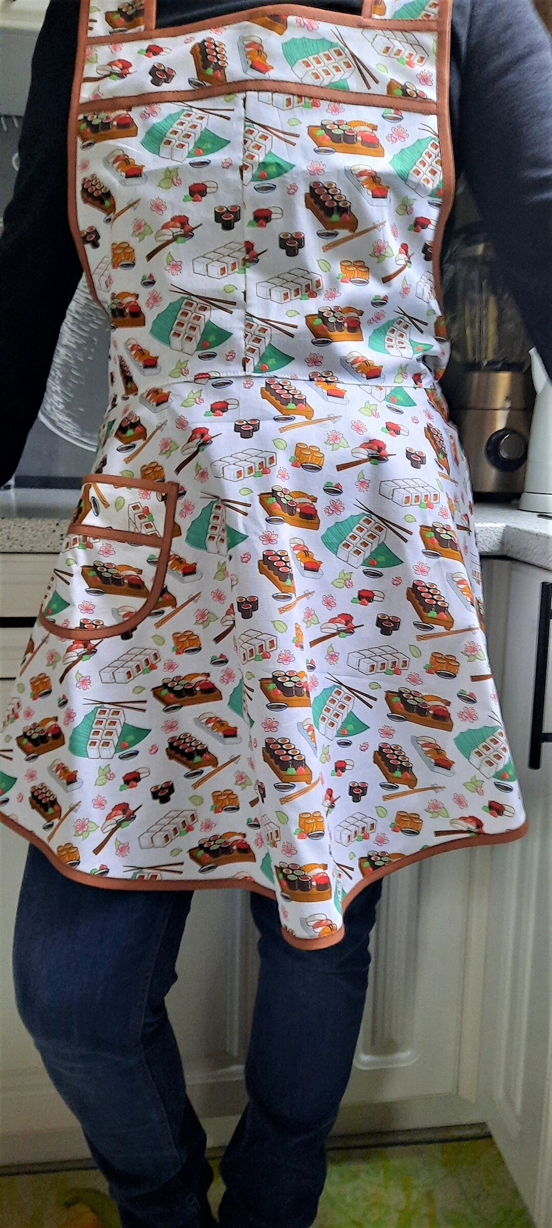 Elegant Women's Cooking Apron With Sushi Motif, Kitchen Apron, Cotton ...