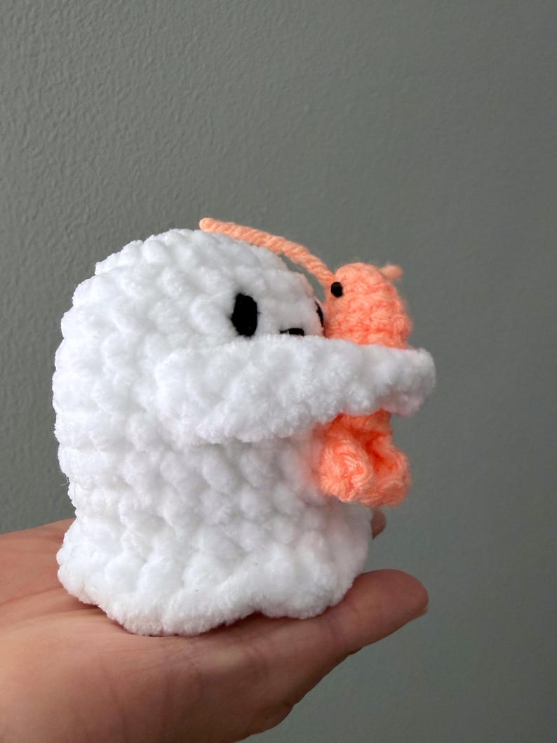 Crochet Ghost With Emotional Support Shrimp Plush, Halloween Plushie ...