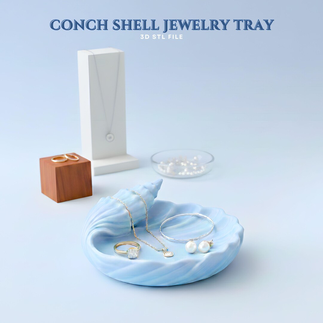 Conch Shell Jewelry Tray STL File, Coastal Trinket Dish, 3D Printable ...