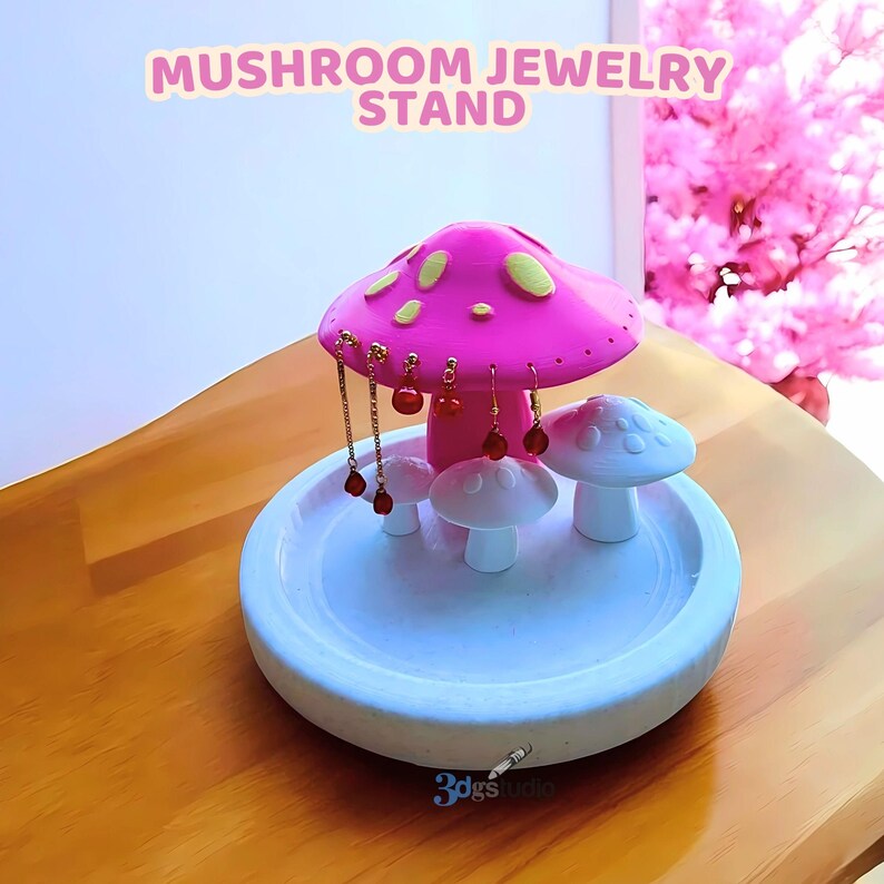 Mushrooms Jewelry Stand 3D STL Files, Stl File 3d Printing, Jewelry ...