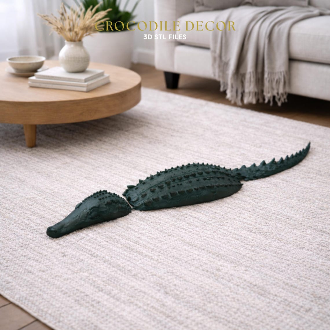 Crocodile Decor STL, Modern Alligator Floor Art, 3D Printable Wildlife ...