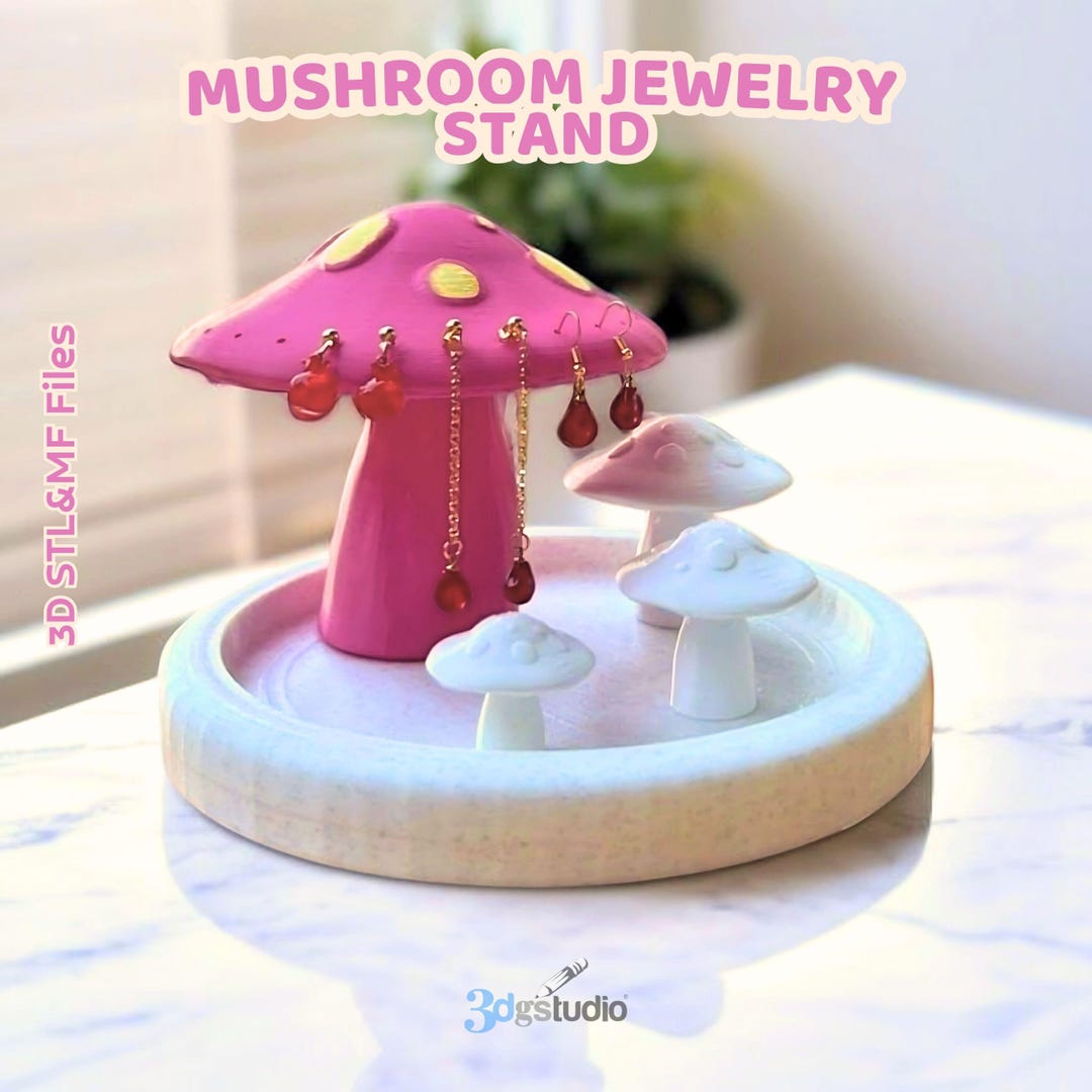 Mushrooms Jewelry Stand 3D STL Files, Stl File 3d Printing, Jewelry ...