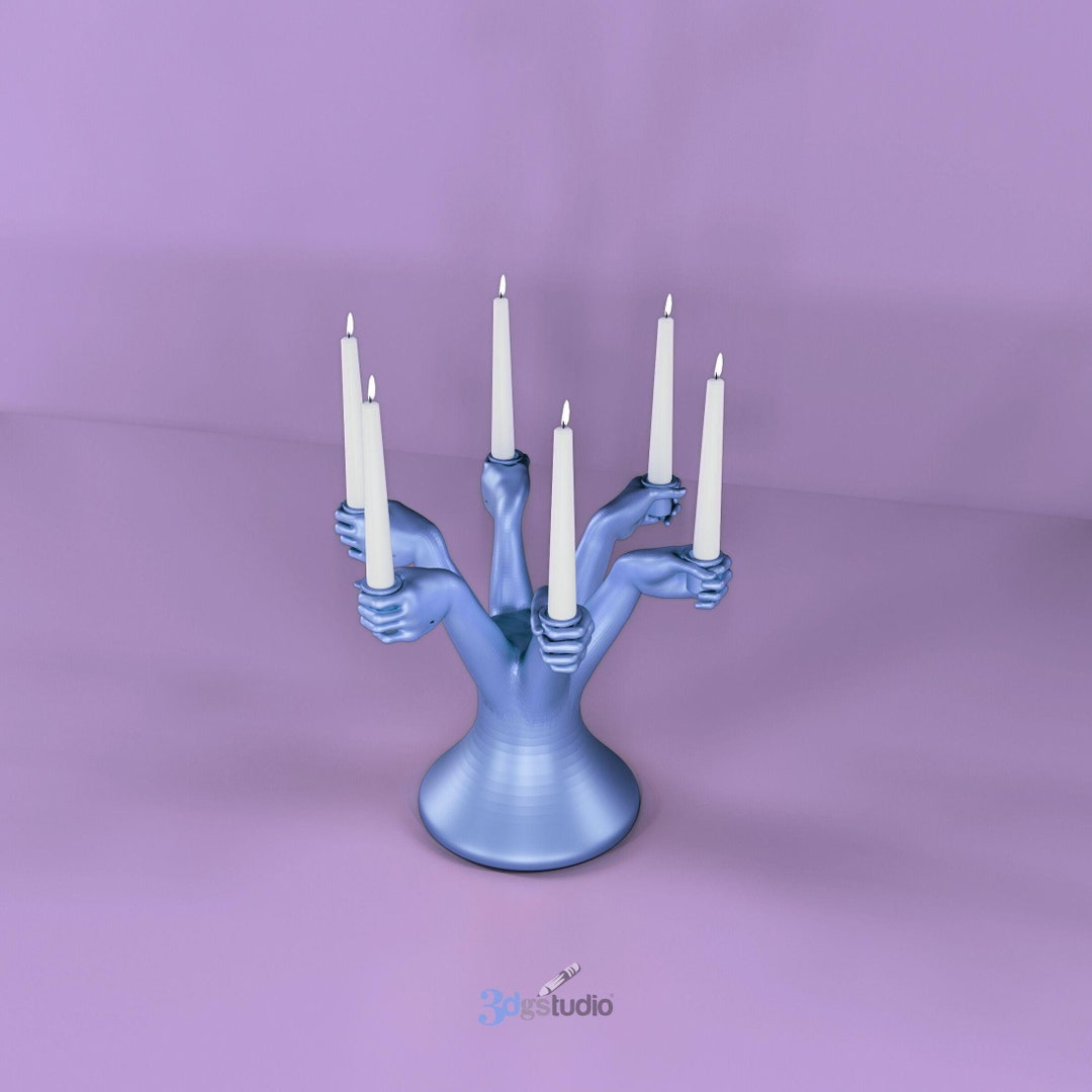 Six Hand Candle Holder 3D Print Stl File, Stl File 3d Printing, Candle ...