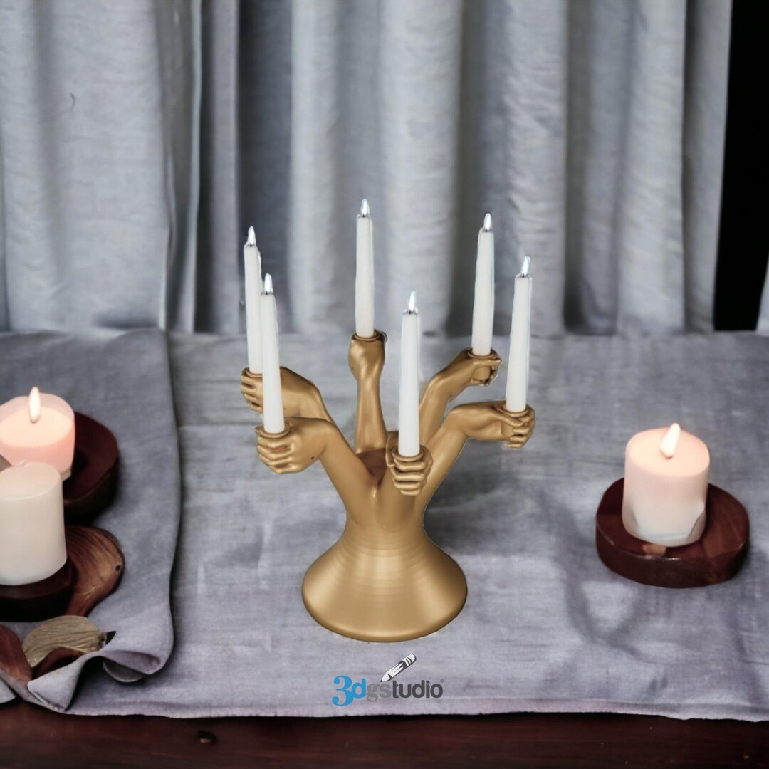 Six Hand Candle Holder 3D Print Stl File, Stl File 3d Printing, Candle ...