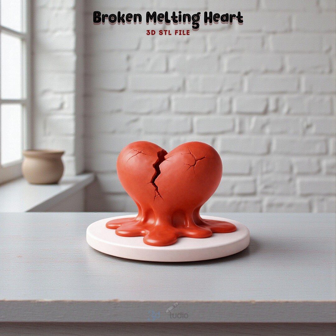 Broken Melting Heart STL File, 3D Sculpture Valentine's Decor ...
