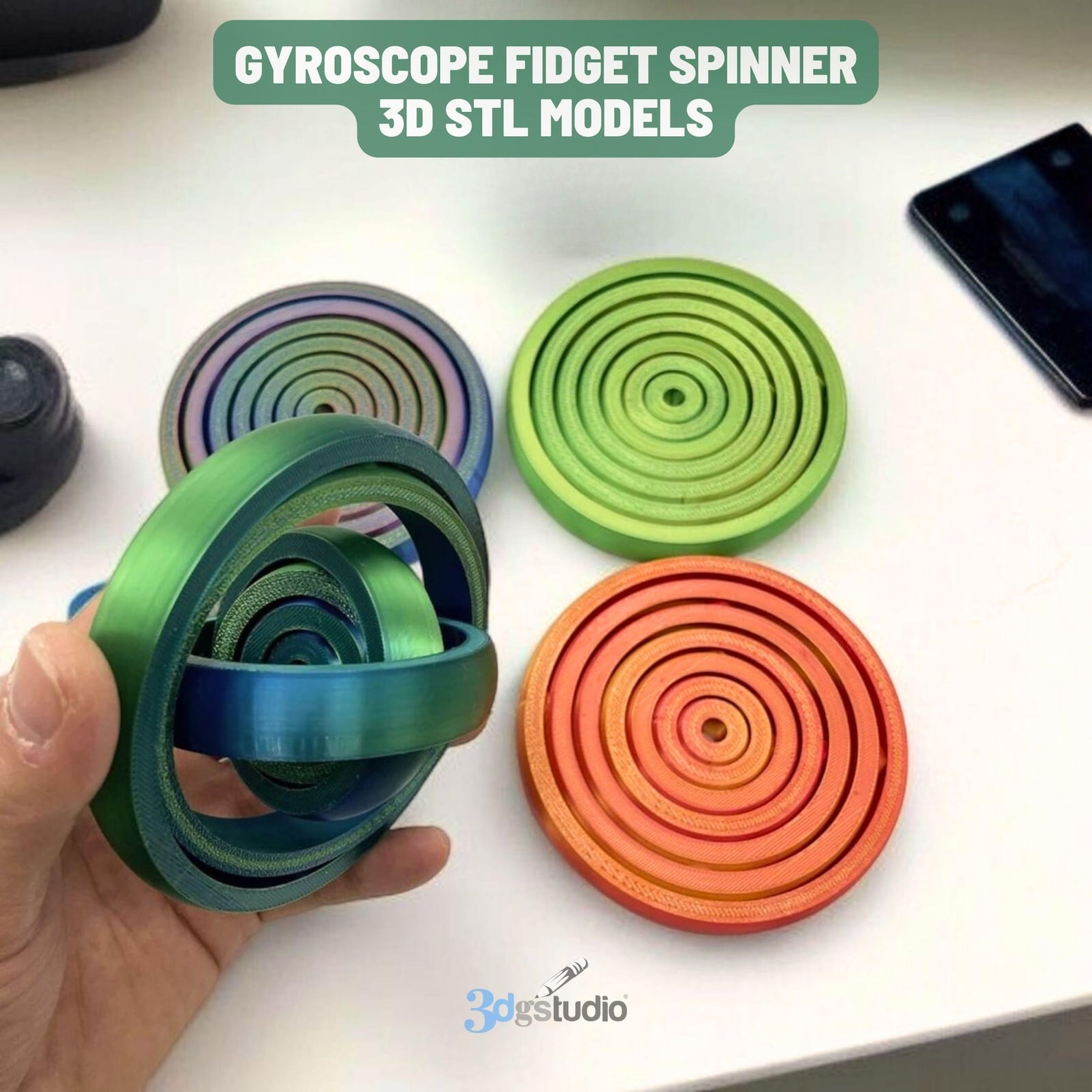 Gyroscope Fidget 3D STL Files, Gyro Spinner Fidget Toy 3D Print Files ...