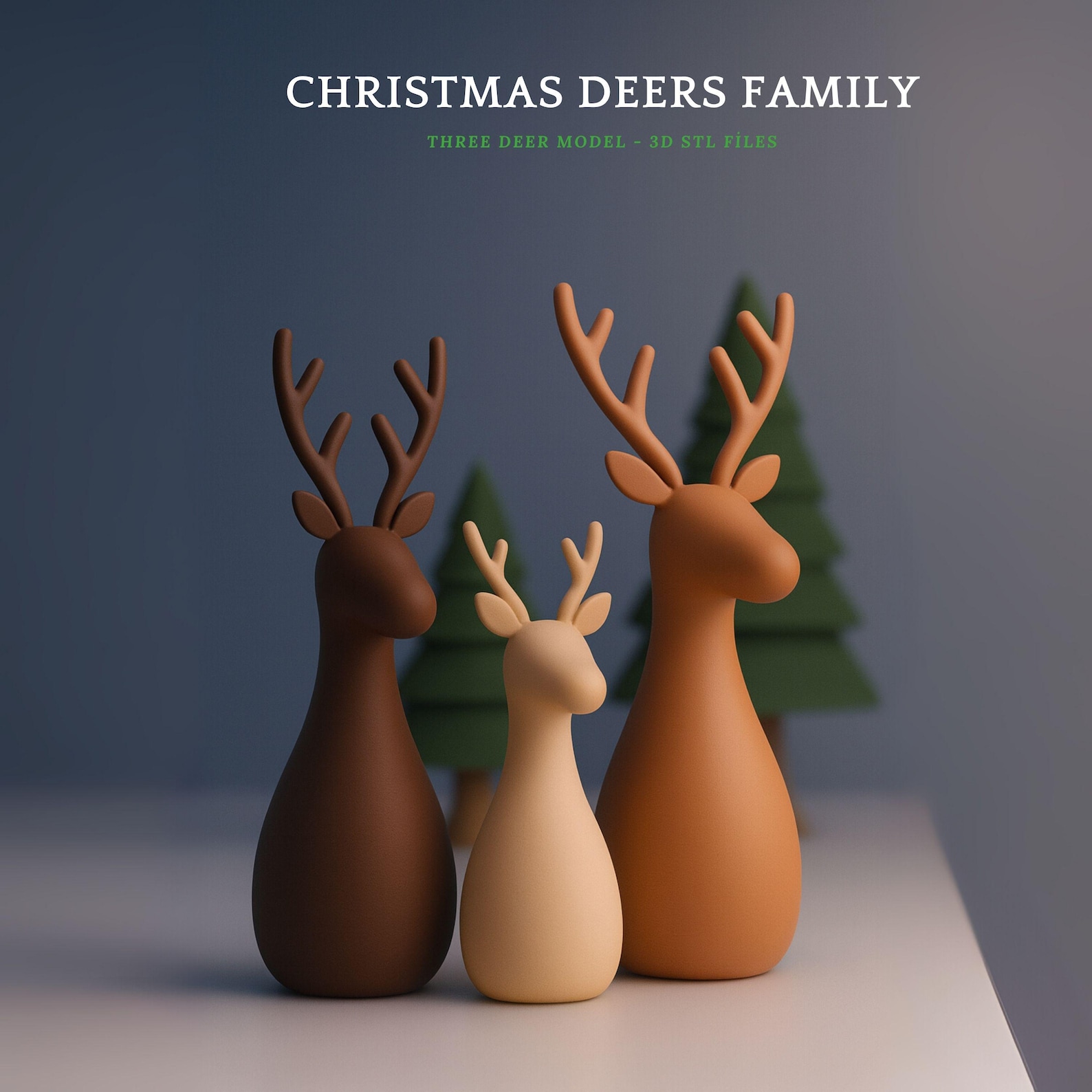 Christmas Deer Family 3D STL Files, Minimalist Scandinavian Reindeer ...
