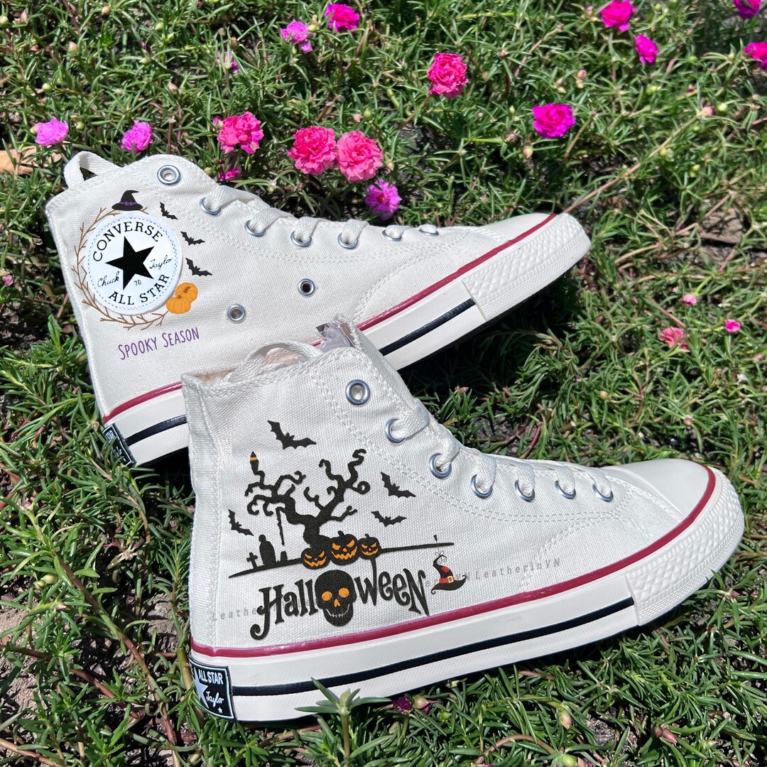 Ghost Tree Halloween Converse, Pumpkins and Bat Embroidered Converse ...