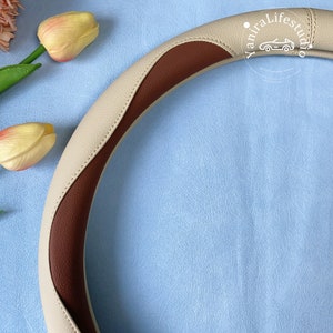 Retro Fashion Beige Brown Steering Wheel Cover,custom Text Four Seasons ...