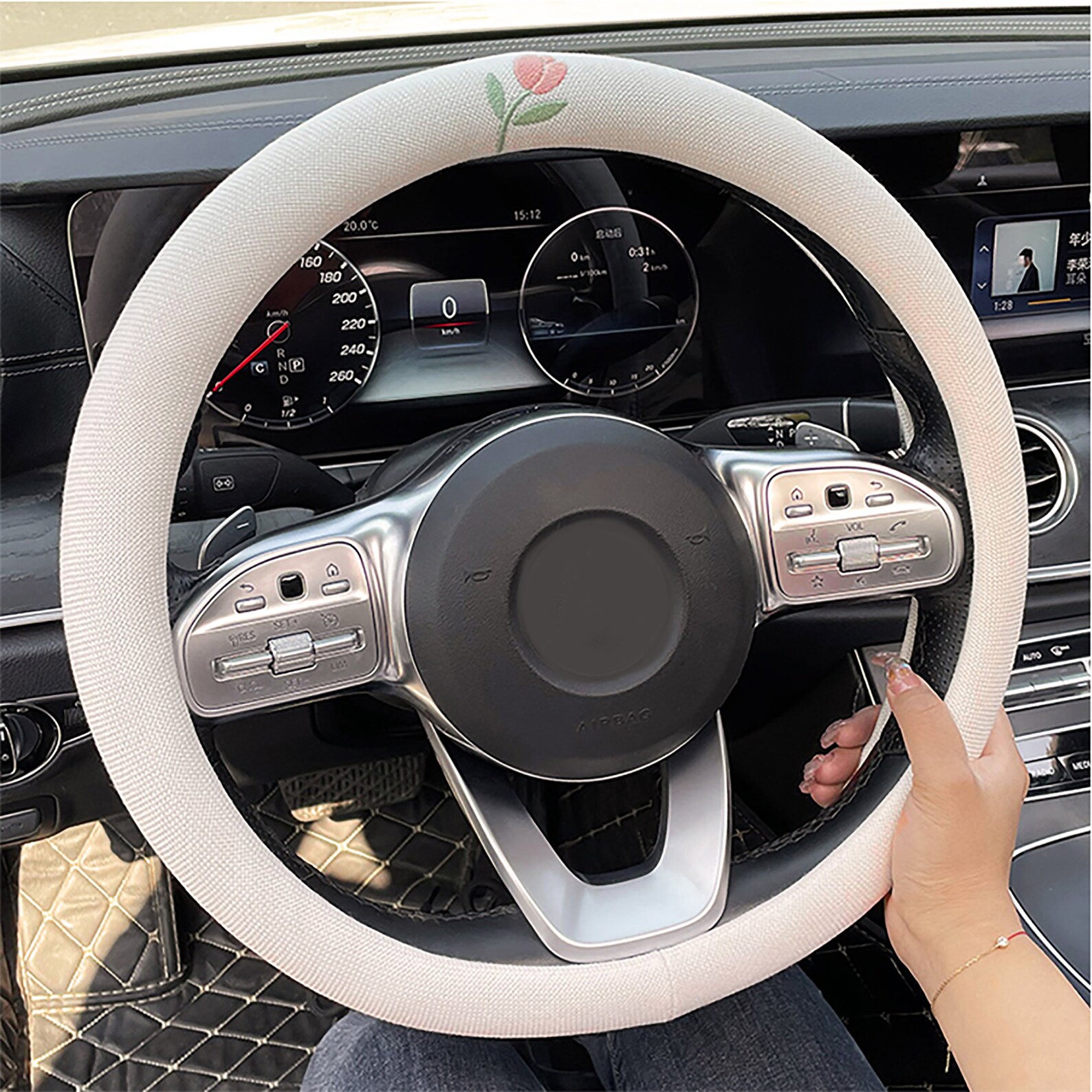 Cute Cartoon Embroidered Steering Wheel Covercotton Linen - Etsy