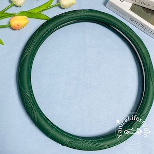 Vintage Dark Green Steering Wheel Cover,15''/38cm Custom Text Leather ...