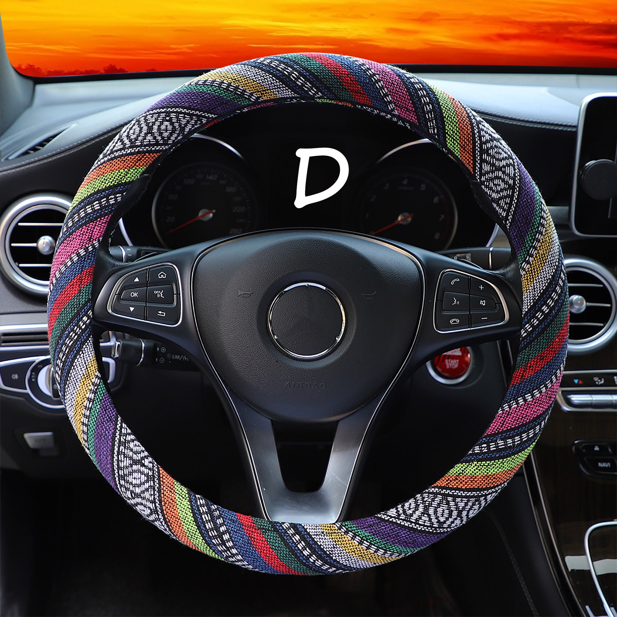 Colorful Boho Ethnic Style Linen Steering Wheel Cover for Women,custom ...