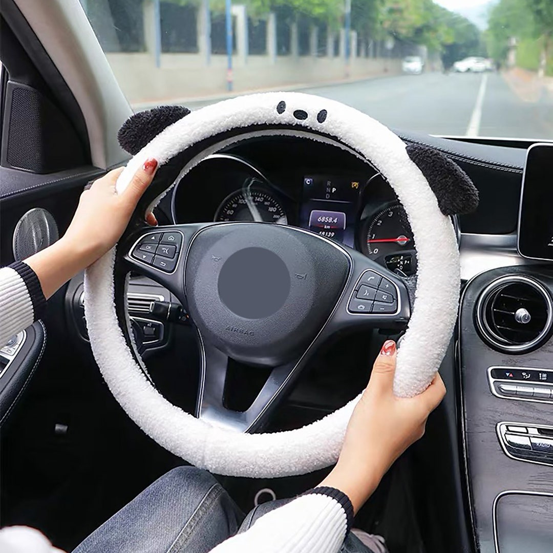 Kawaii Black White Plush Puppy Steering Wheel Cover Cute - Etsy