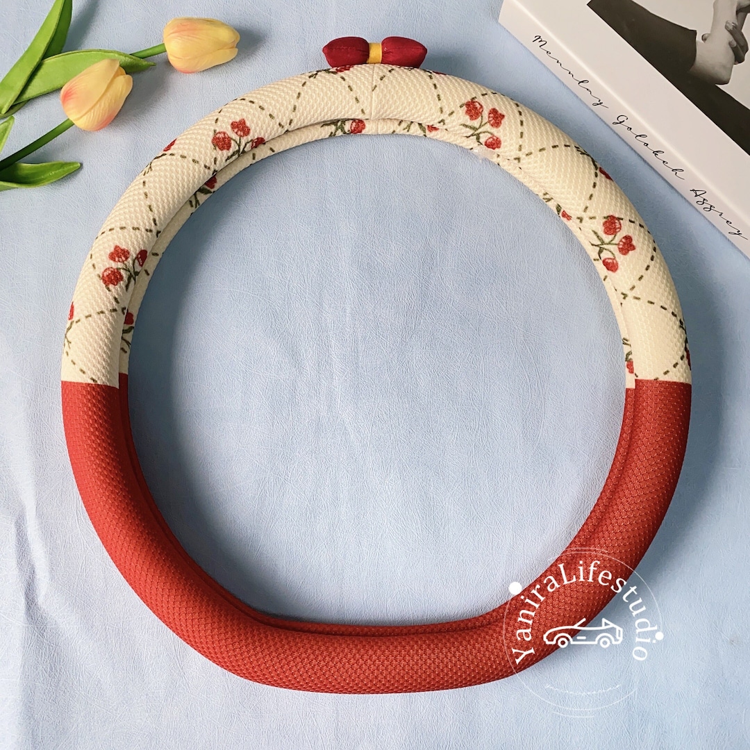Cute Red Cherry Flower Steering Wheel Cover for Women,custom Text Anti ...