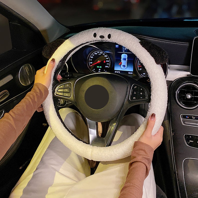 Kawaii Black White Plush Puppy Steering Wheel Cover Cute - Etsy