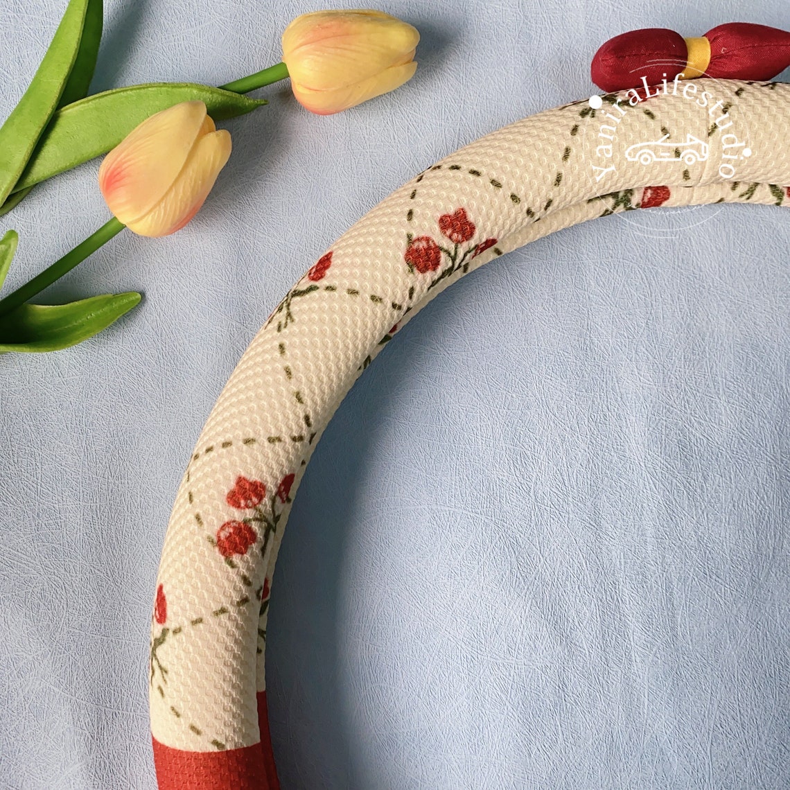Cute Red Cherry Flower Steering Wheel Cover for Women,custom Text Anti ...
