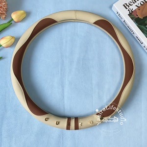 Retro Fashion Beige Brown Steering Wheel Cover,custom Text Four Seasons ...