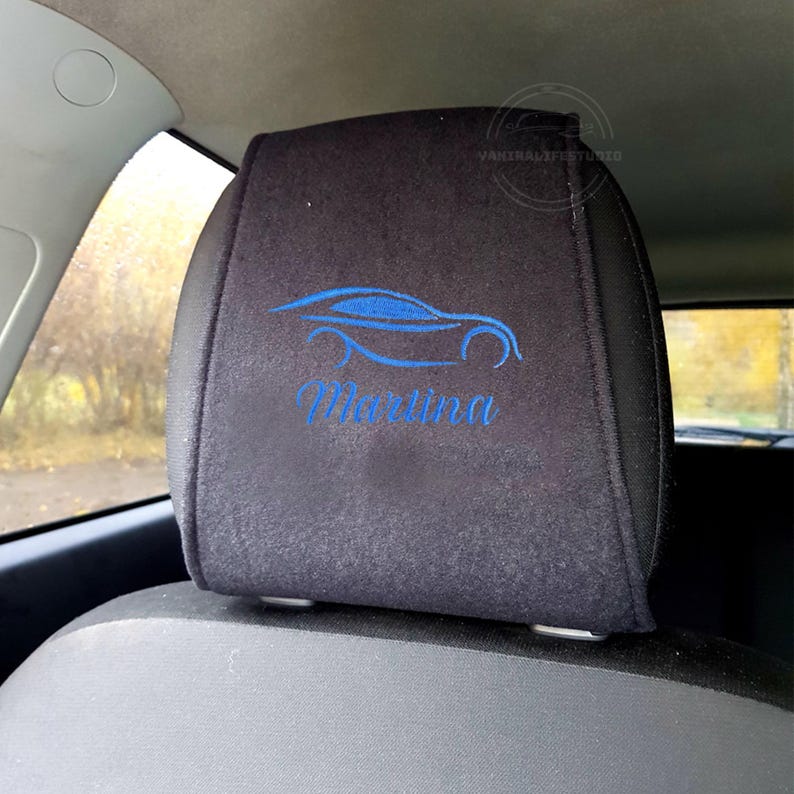 Custom Car Headrest Cover, Embroidered Headrest Cover, Car Headrest ...