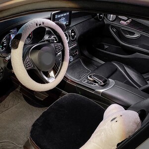 Kawaii Black White Plush Puppy Steering Wheel Cover Cute - Etsy