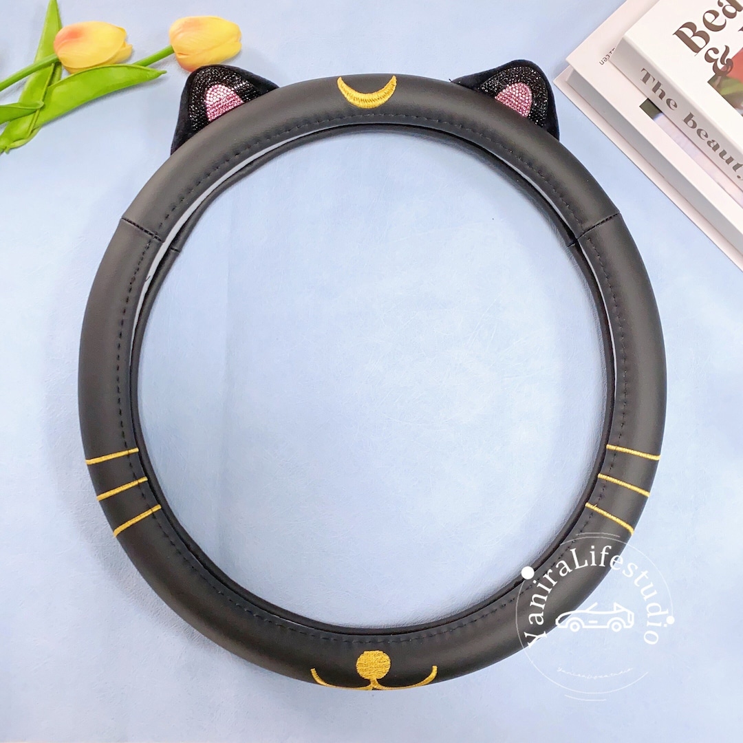 Cute Rhinestone Moon Witch Cat Steering Wheel Cover for Women,custom ...