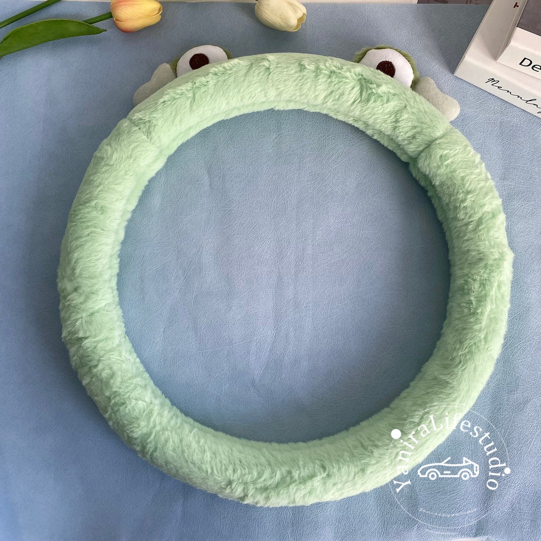 Cute Green Plush Frog Steering Wheel Cover,warm Fluffy Frog Handlebar ...