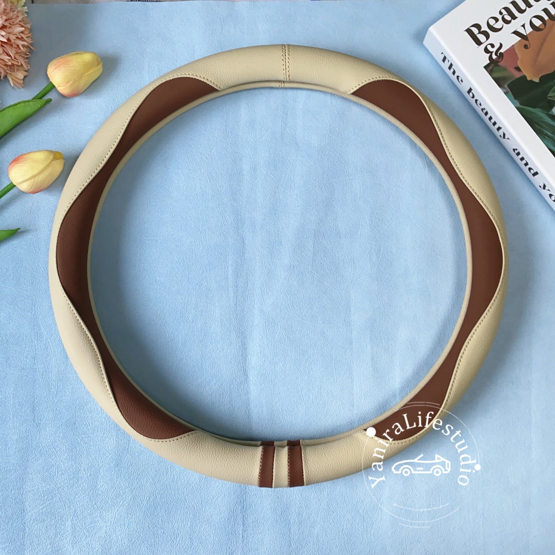 Retro Fashion Beige Brown Steering Wheel Cover,custom Text Four Seasons ...