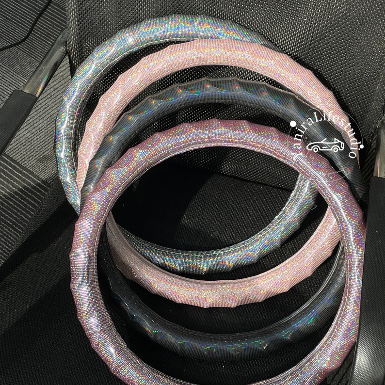 Colorful Laser Pink Black Silver Leather Steer Wheel Cover,sparkling ...