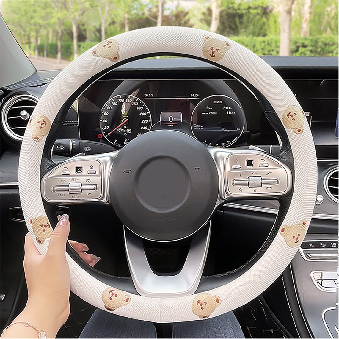 Cute Cartoon Embroidered Steering Wheel Covercotton Linen - Etsy