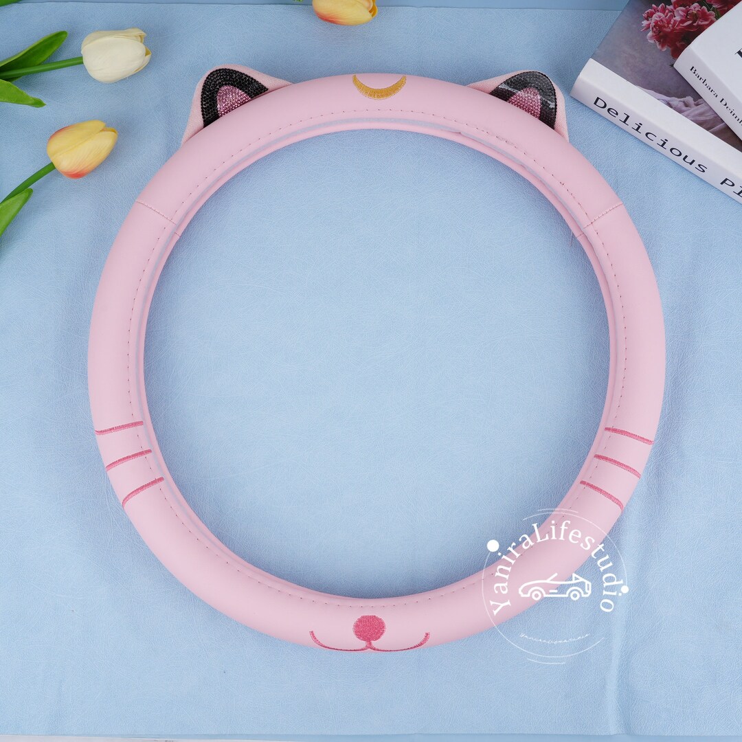 Pink Moon Witch Cat Steering Wheel Cover for Women,custom Text Suede PU ...