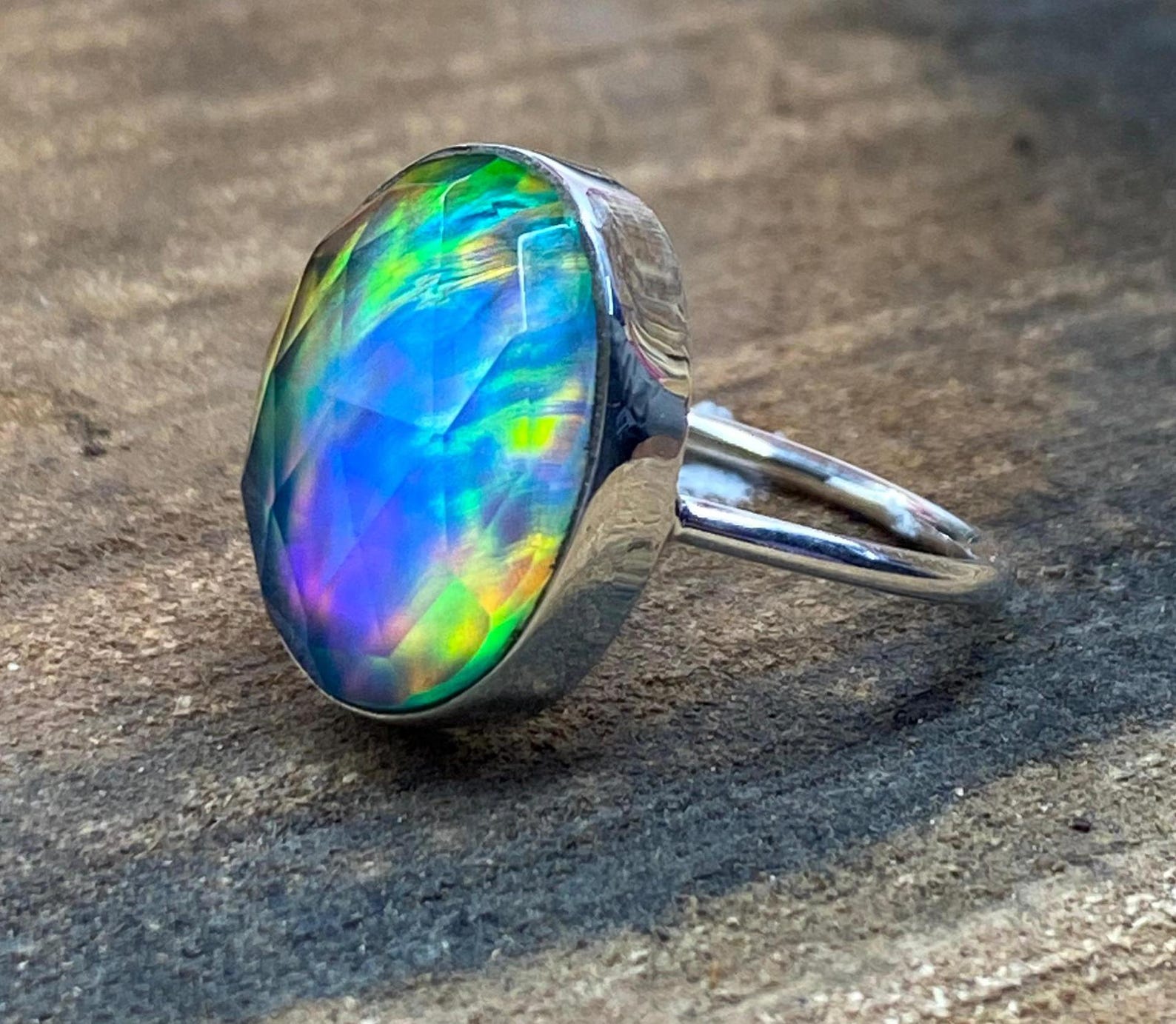 Rainbow Fire Aurora Opal Rings Faceted Ring 925 Sterling Silver Jewelry ...