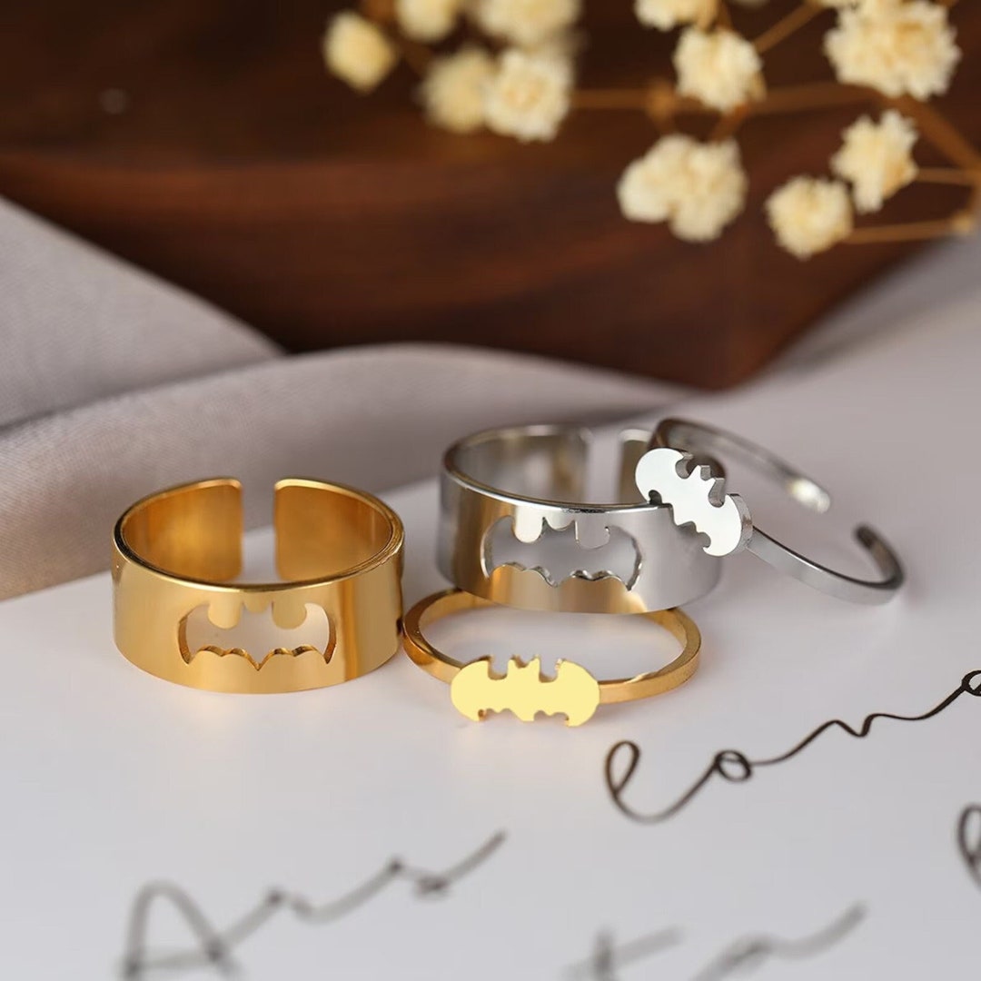 Silver Bat Couple Rings Set Men Women Matching Promise Rings for Women ...