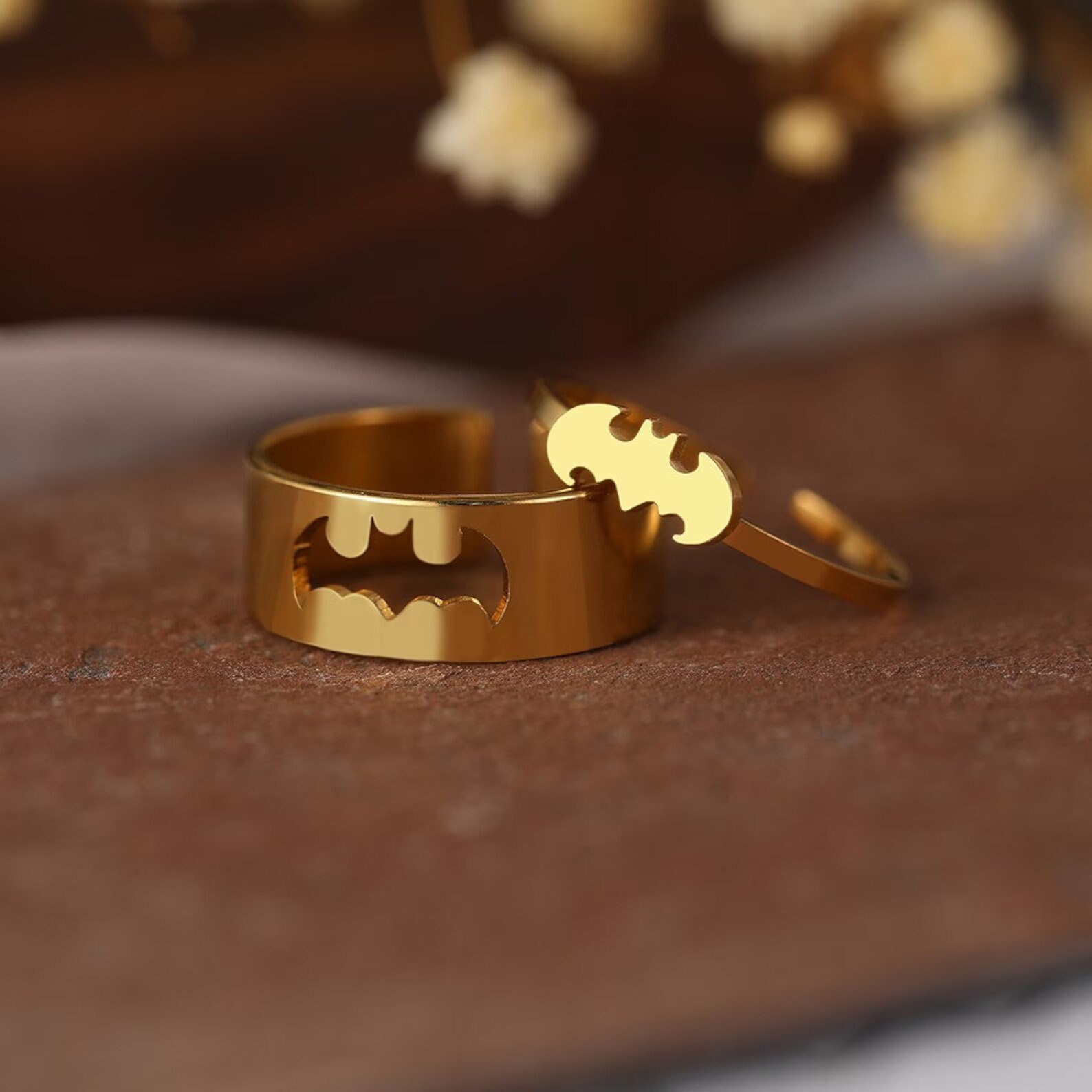 Silver Bat Couple Rings Set Men Women Matching Promise Rings for Women ...