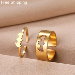 Silver Bat Couple Rings Set Men Women Matching Promise Rings for Women ...