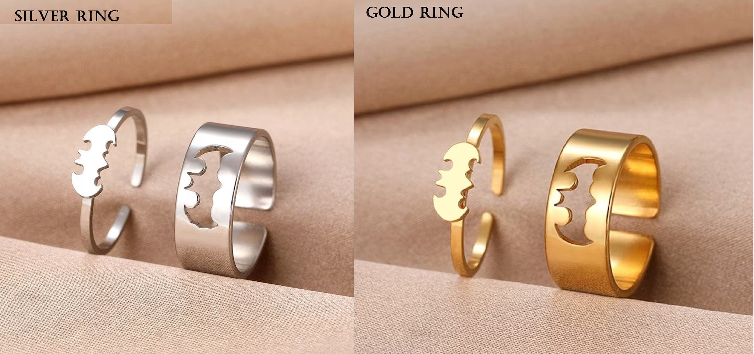 Silver Bat Couple Rings Set Men Women Matching Promise Rings for Women ...