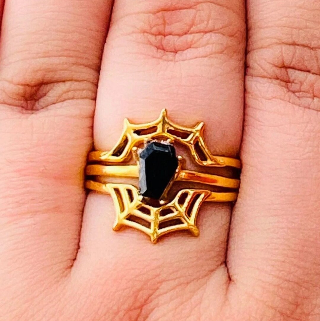 Spider Ring Moonstone Ring, Spider Wep Ring, 3 Band Spider Ring, Gothic ...