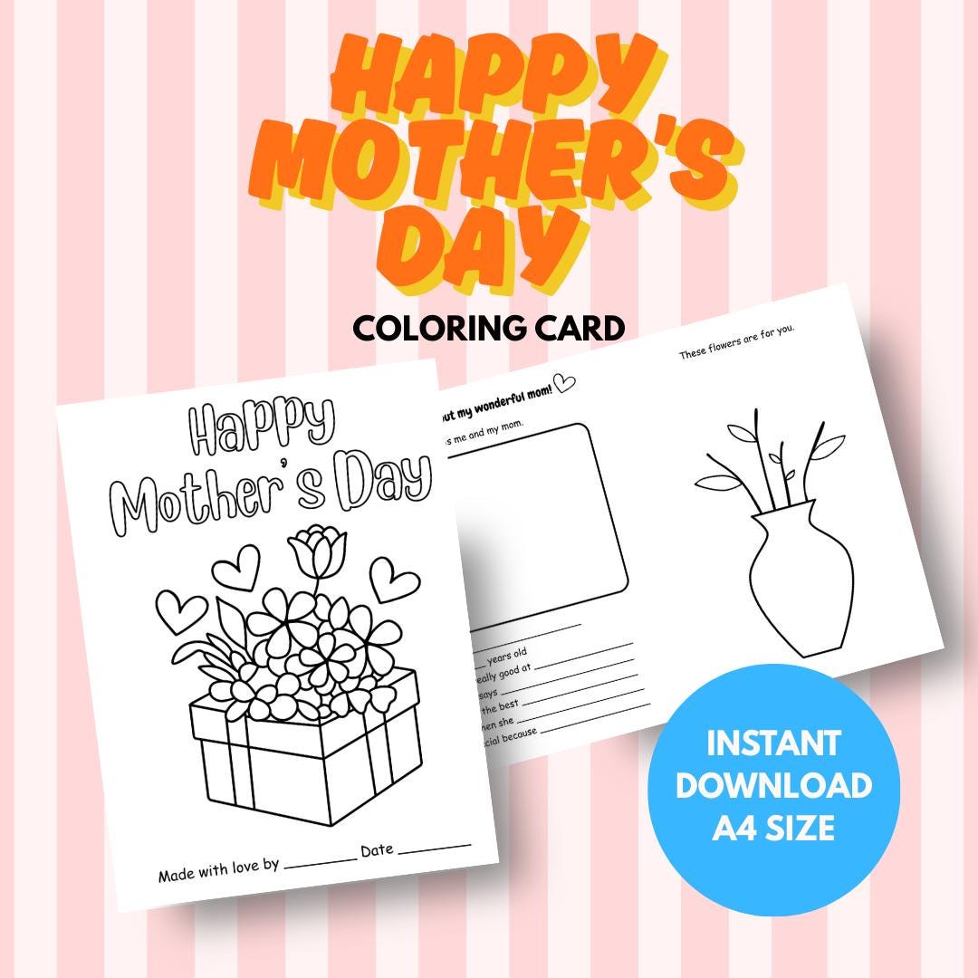 Carte à colorier pour la fête des mères pour les enfants - activité de ...