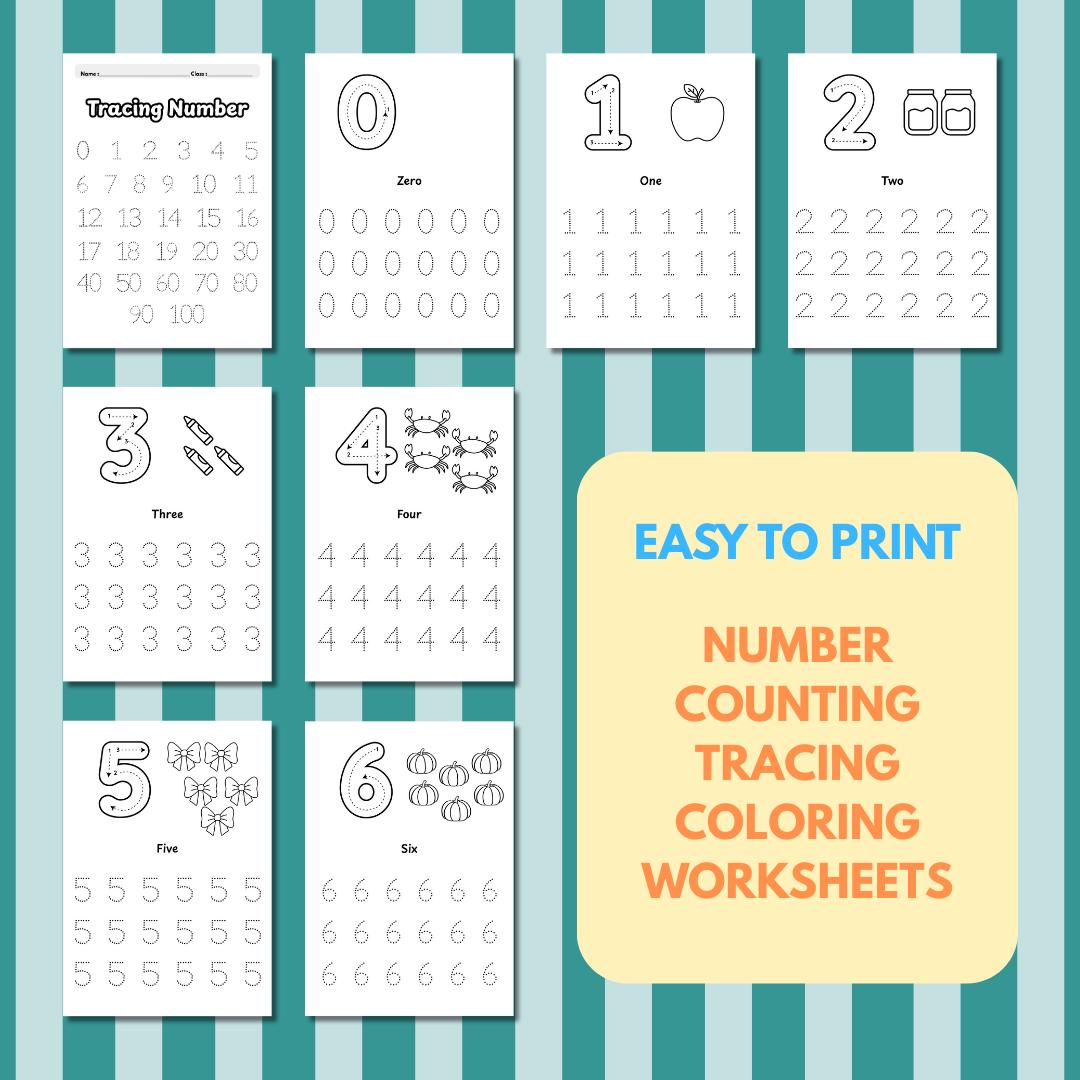 Tracing Numbers 0-100 Worksheets | Number Tracing & Coloring Pages ...