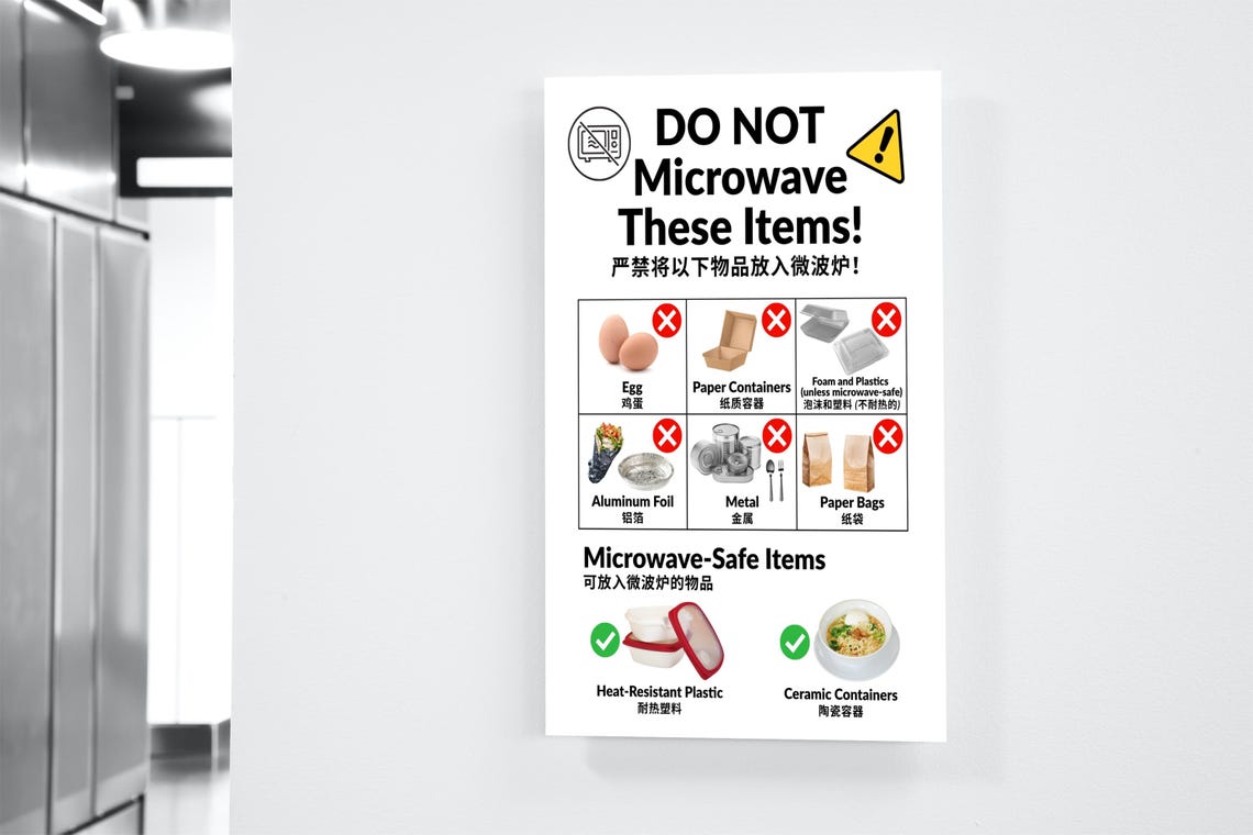 Do NOT Microwave These Items” Kitchen Safety Poster | Bilingual English ...