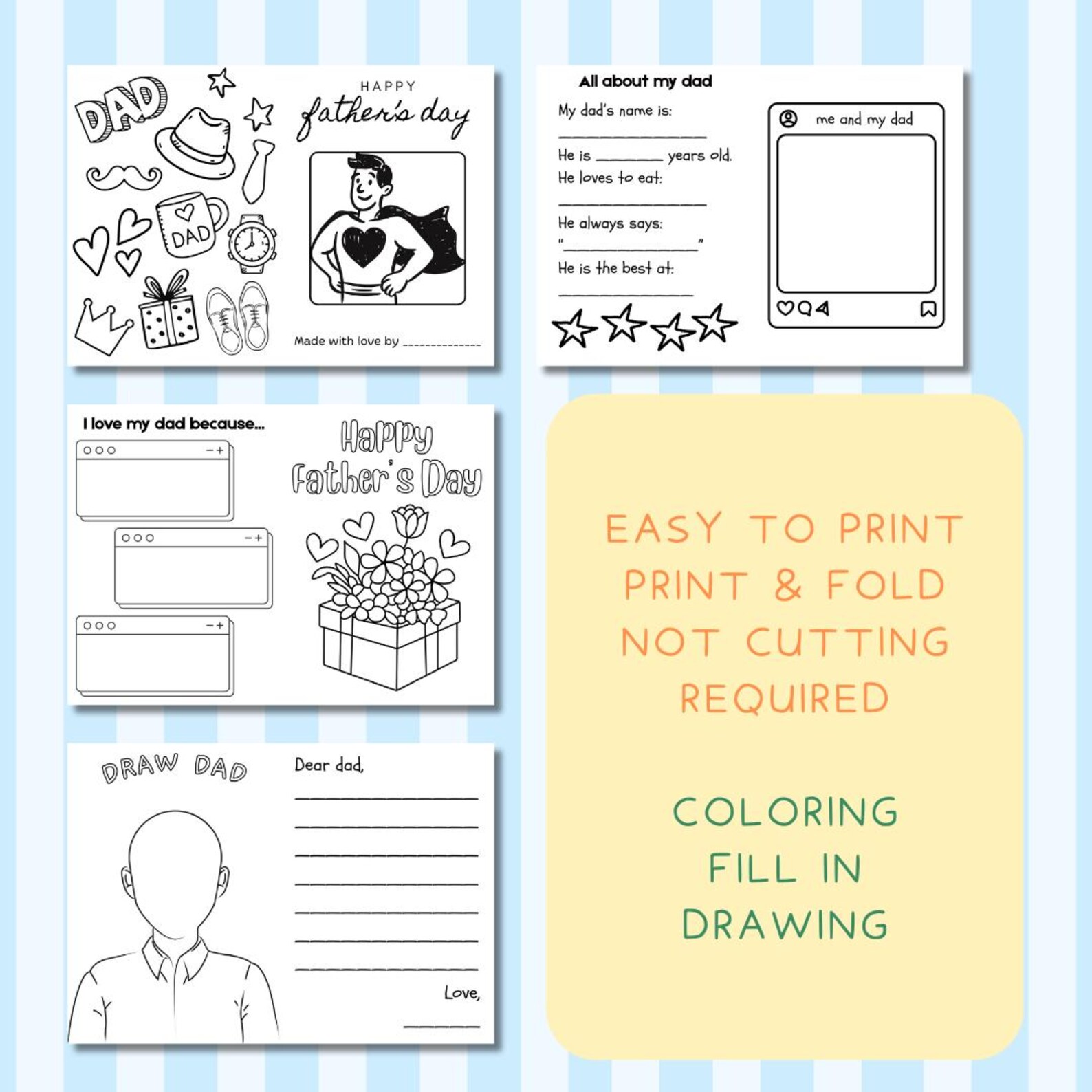 Printable Father's Day Book Card – 4 Page Kids Activity & Coloring ...
