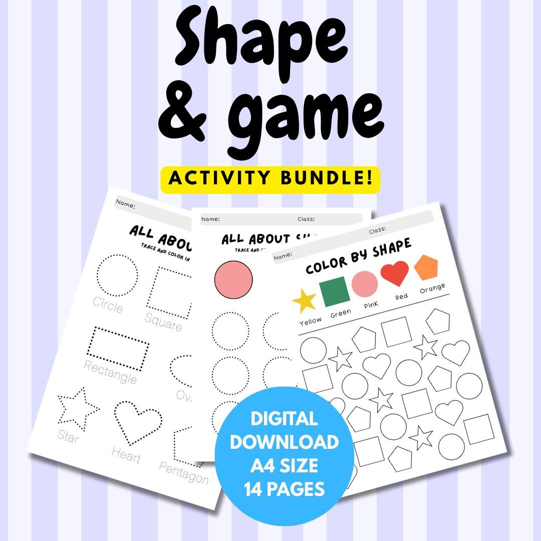 Shape Activity & Game Worksheets for Kids | 14 Pages Printable Tracing ...