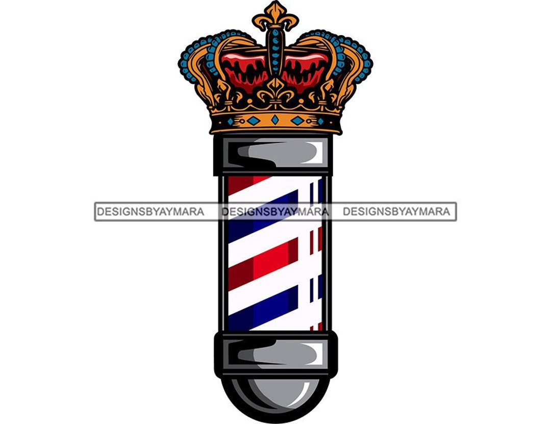 Barbershop Logo King Gold Crown Barber Red White Blue Pole Light Barber ...