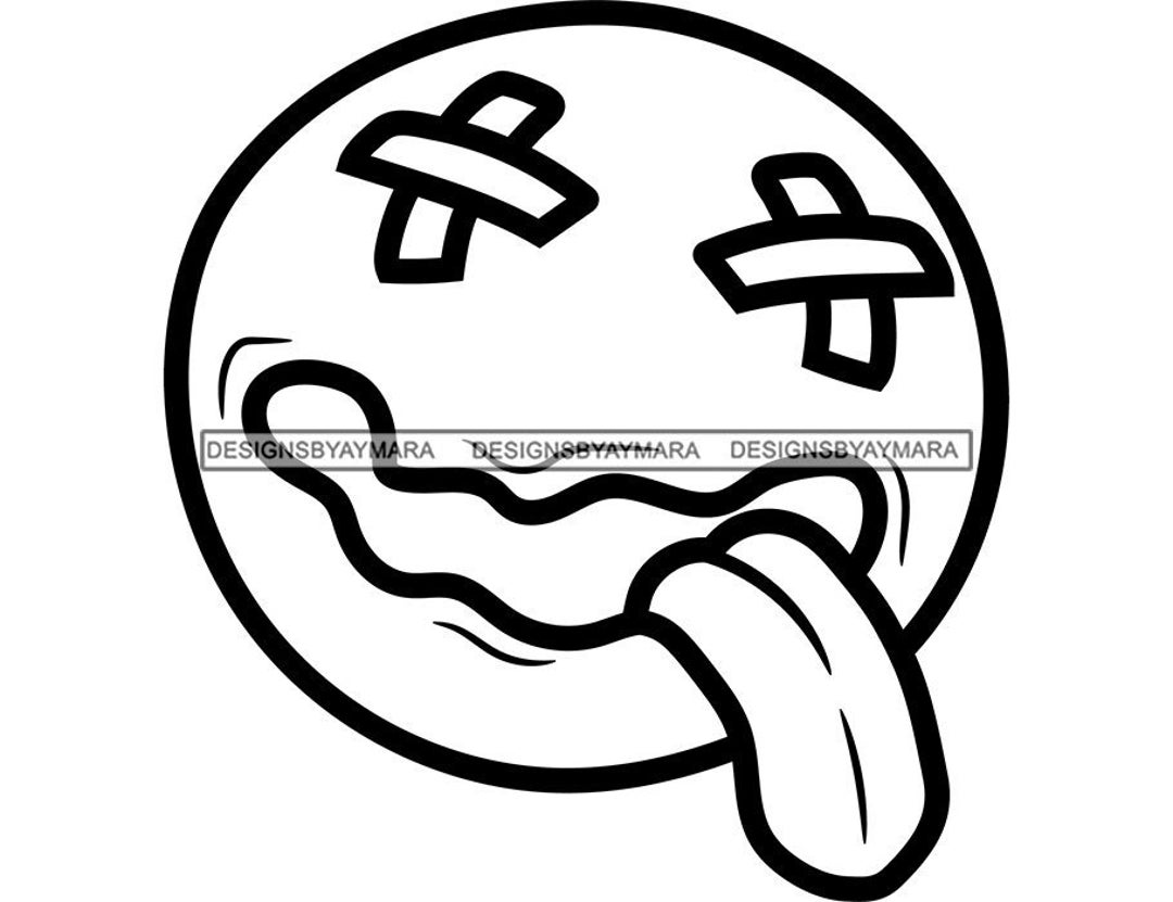 Happy Face Emoji Tongue Out Cross Patches Eyes Drawing Mouth Outline ...