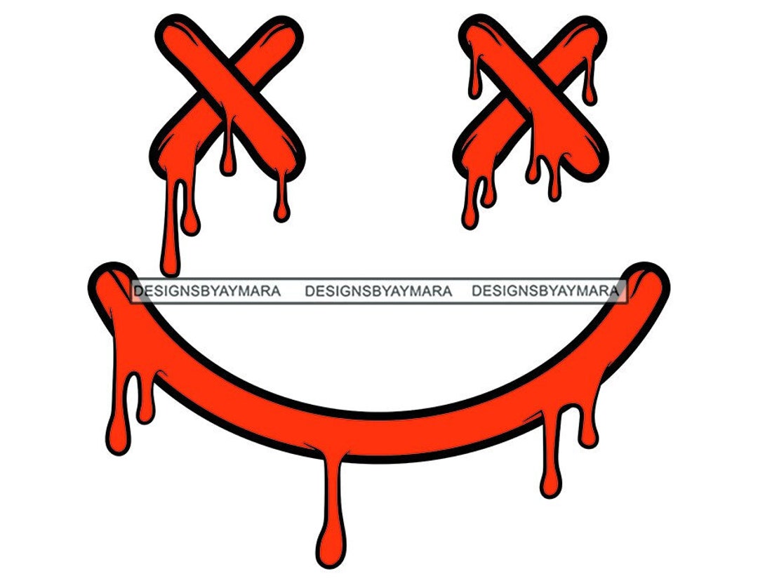 Face Cartoon Mouth Smile X Eyes Dripping Orange Illustration Element ...