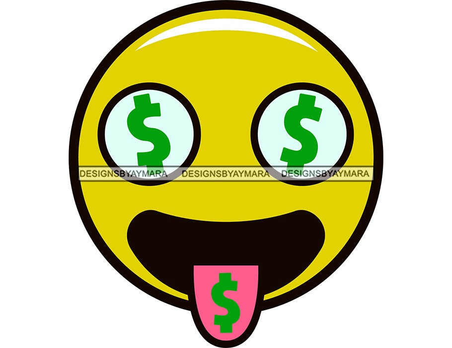 Yuck Dollar Sign Eyes Emoji Smile Face Pink Tongue Out Symbol - Etsy