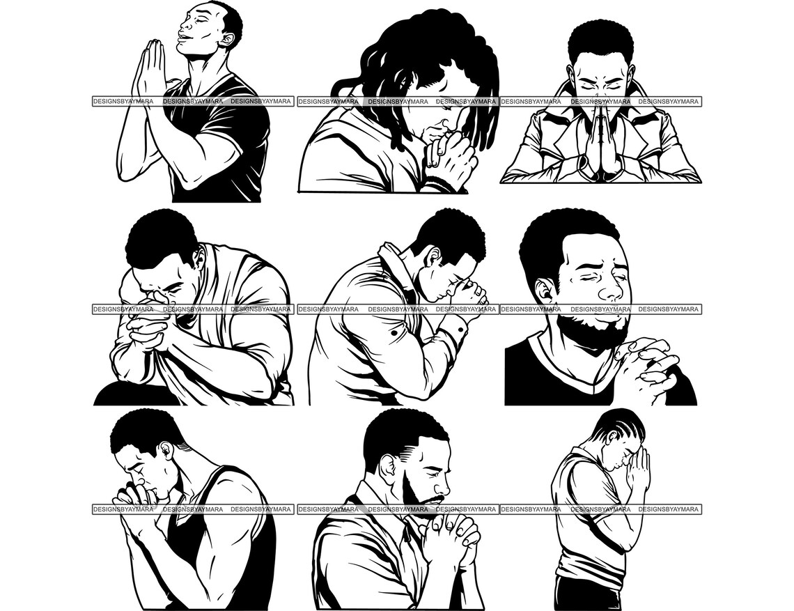 Man Praying SVG Bundle Prayers Pray Black Man Meditaion Begging Asking ...
