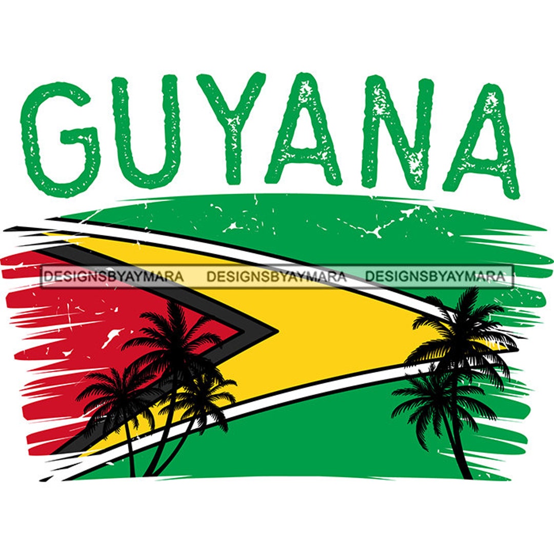 Guyana Flag Colors Palm Trees Country Red Yellow Green Earth People ...
